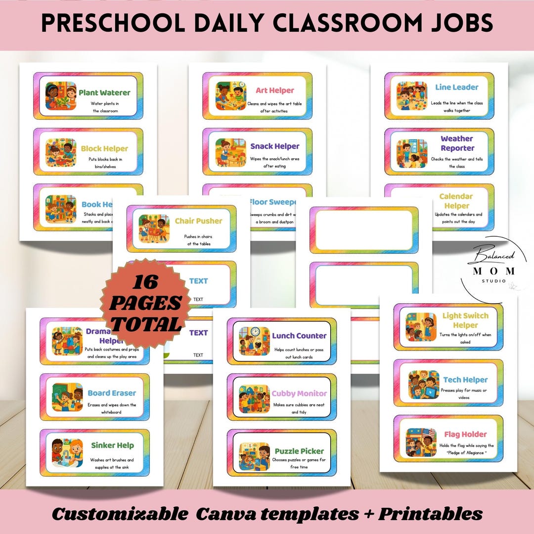 Preschool Classroom Job Cards: Visual Cleaning Routine (printable PDF ...