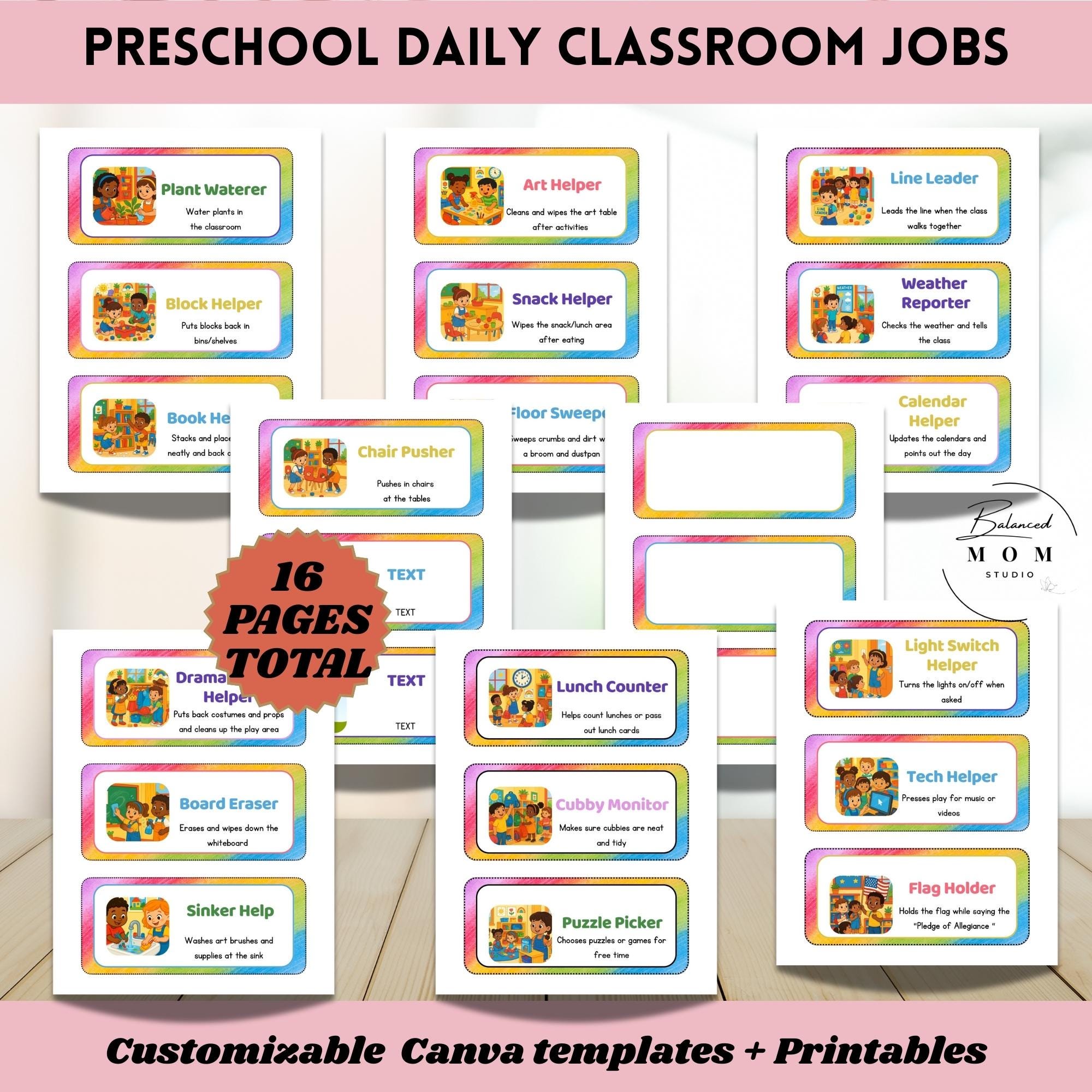 Preschool Classroom Job Cards: Visual Cleaning Routine (printable PDF ...