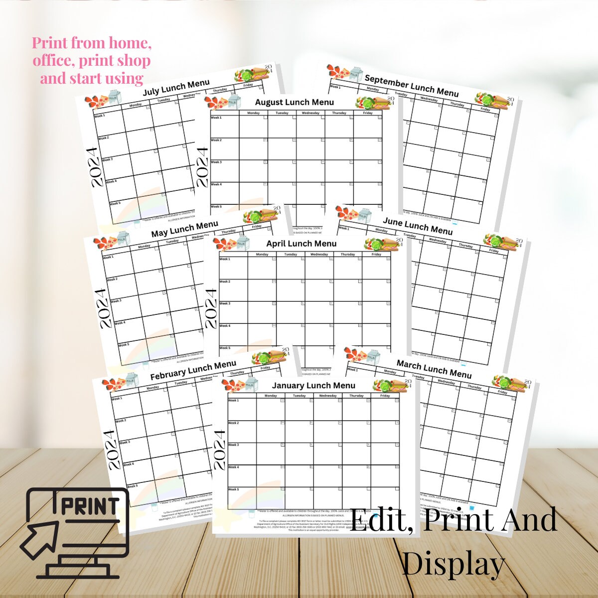 12-month Lunch Menu Planner Minimal Childcare Meal Prep Healthy Eating ...