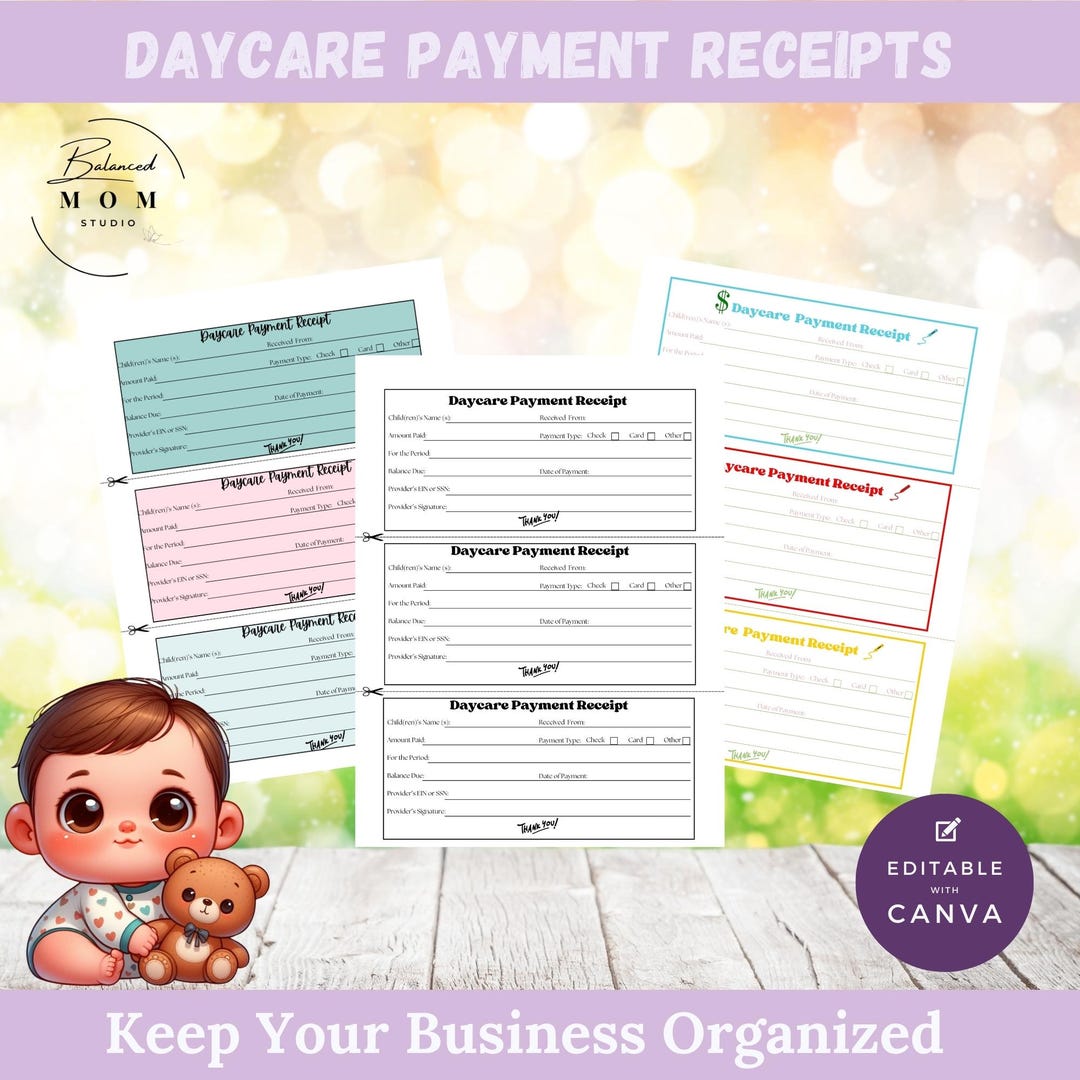 Daycare Receipt Canva Template| Editable Childcare Payment Form| Bonus ...