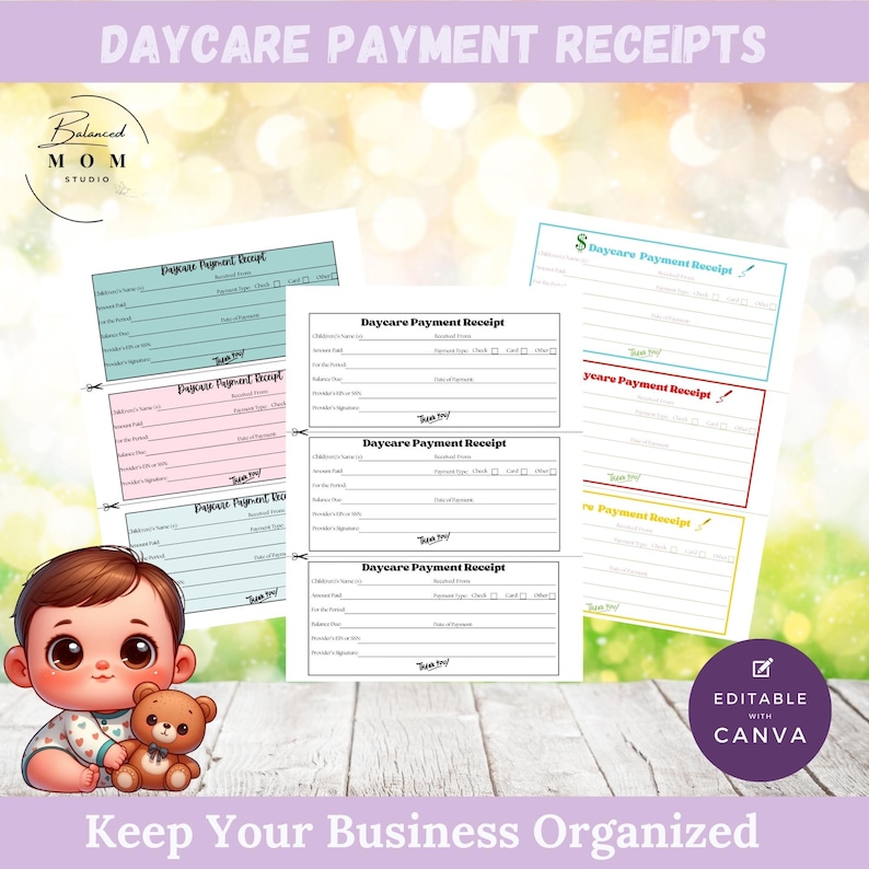 Daycare Receipt Canva Template| Editable Childcare Payment Form| Bonus ...