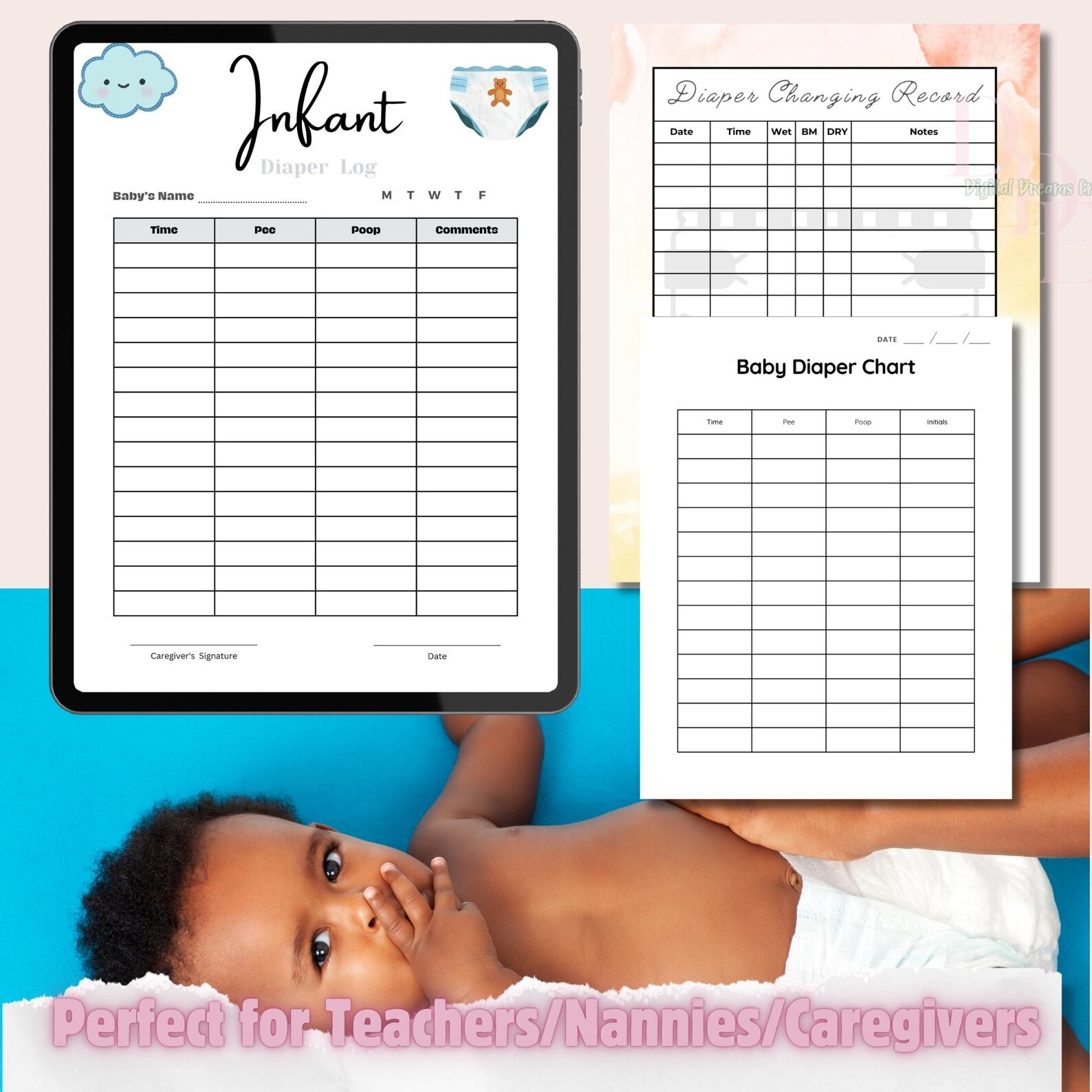 Infant Diaper Change Log Editable Baby Daily Log Diaper Changes Diaper ...