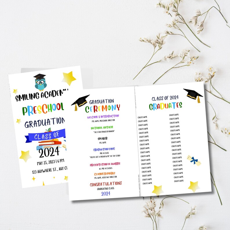 DIY Preschool Graduation Program Canva Template, Childcare Celebration ...