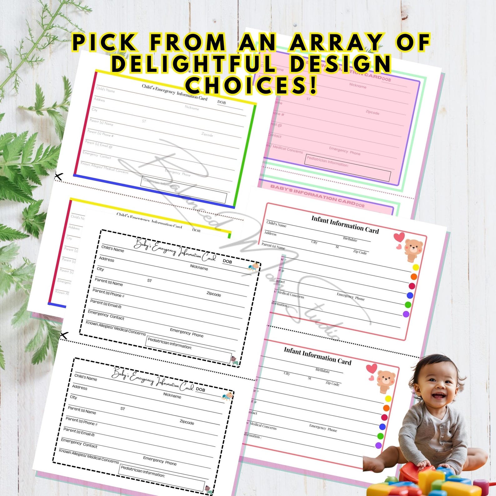 Infant Emergency Cards: Daycare & Babysitter Info (printable PDF) - Etsy