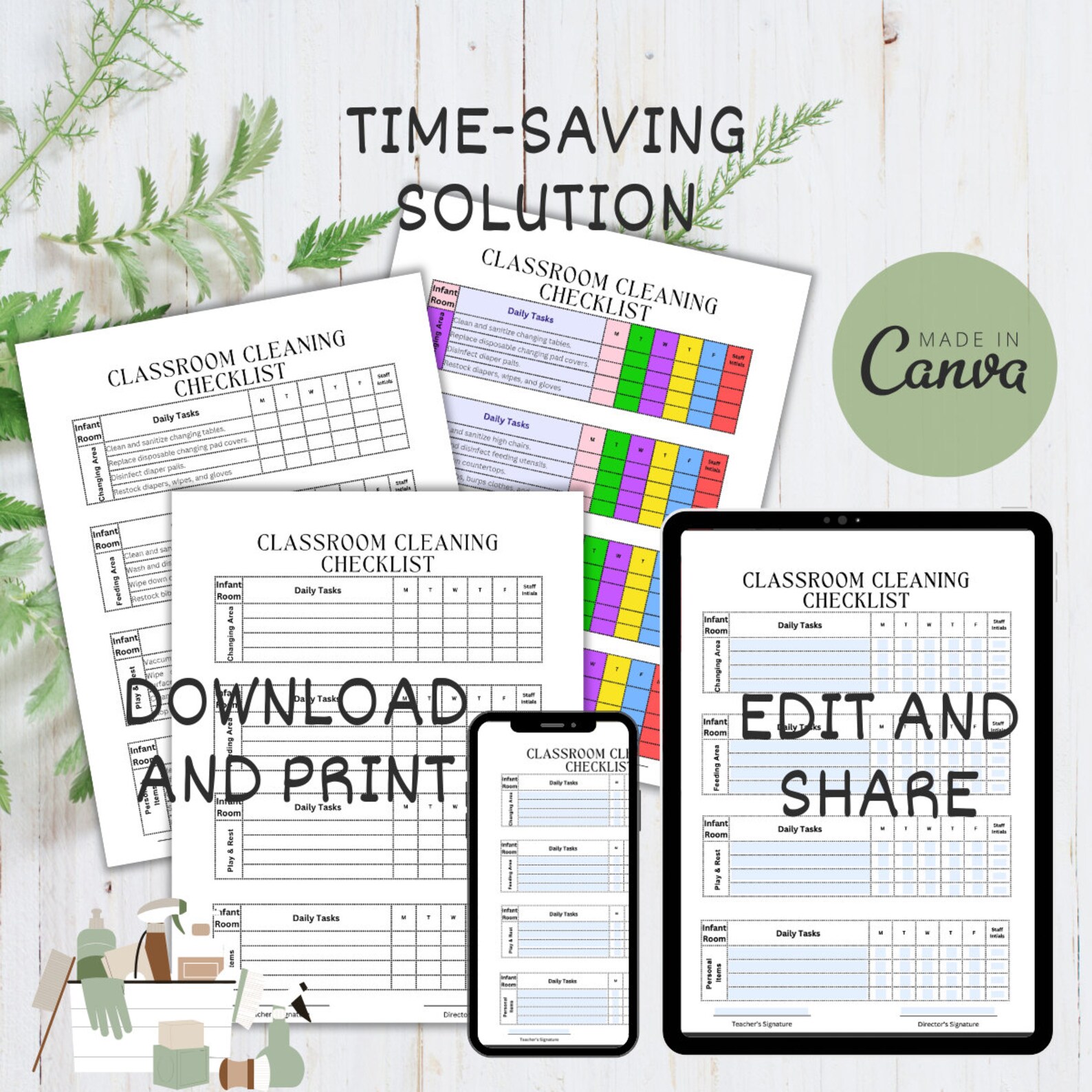 Infant Cleaning Checklist for Childcare Editable PDF and Canva Template ...