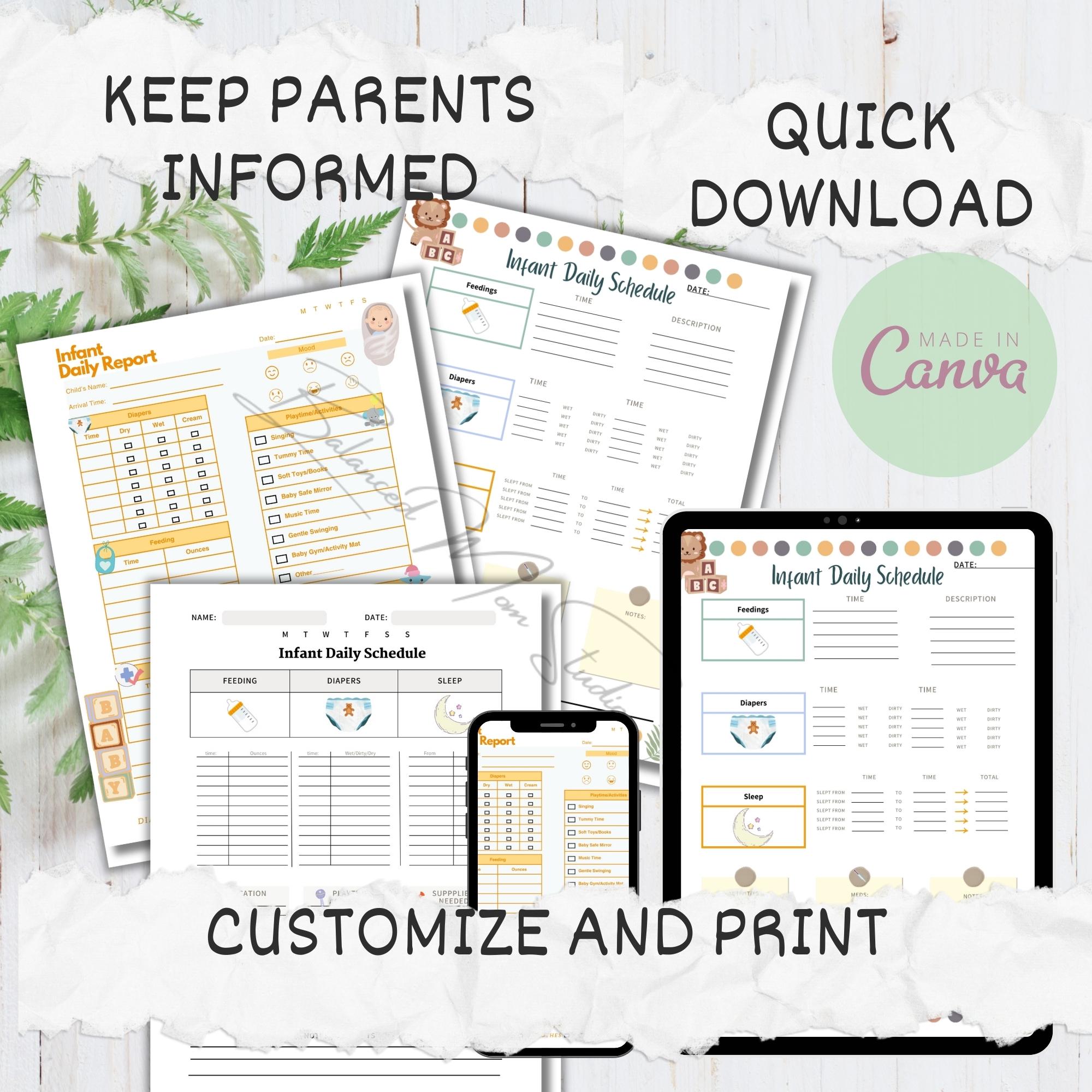 Infant Daily Log: Baby Schedule, Newborn Care (editable Canva Template ...