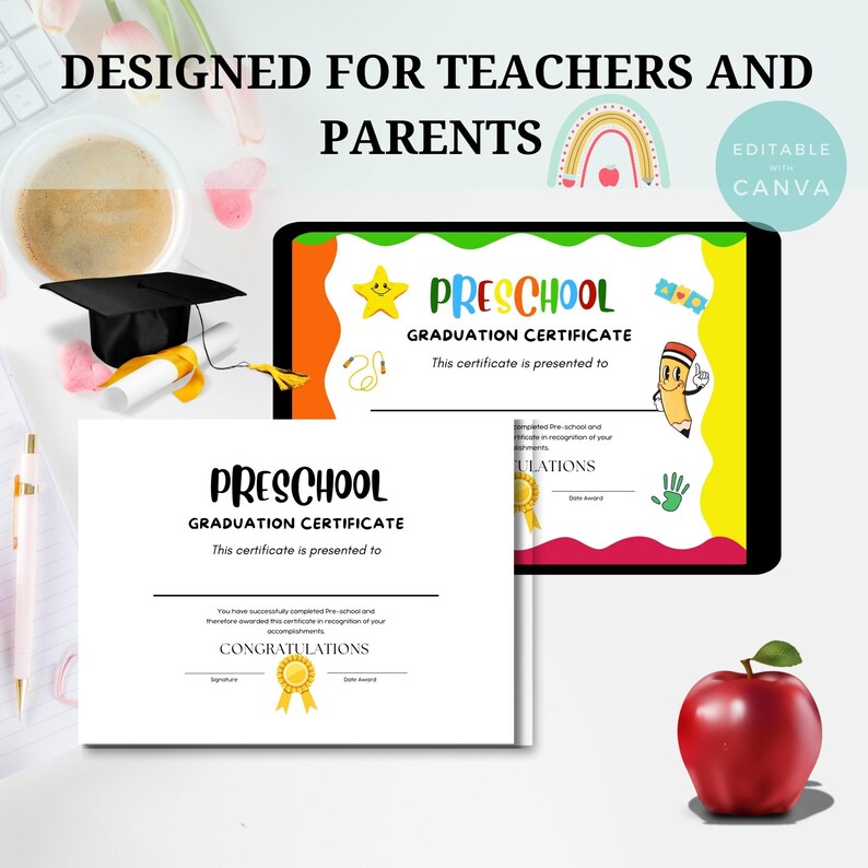 Preschool Graduation Certificates: Editable Diploma Template (digital ...