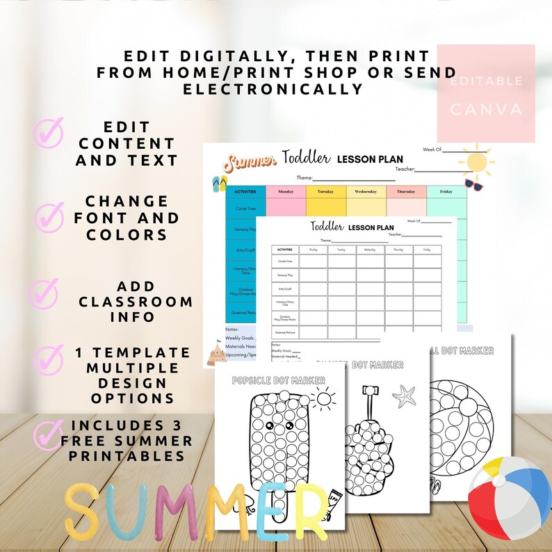 Summer Toddler Lesson Plan Template: Editable Homeschool Printable ...