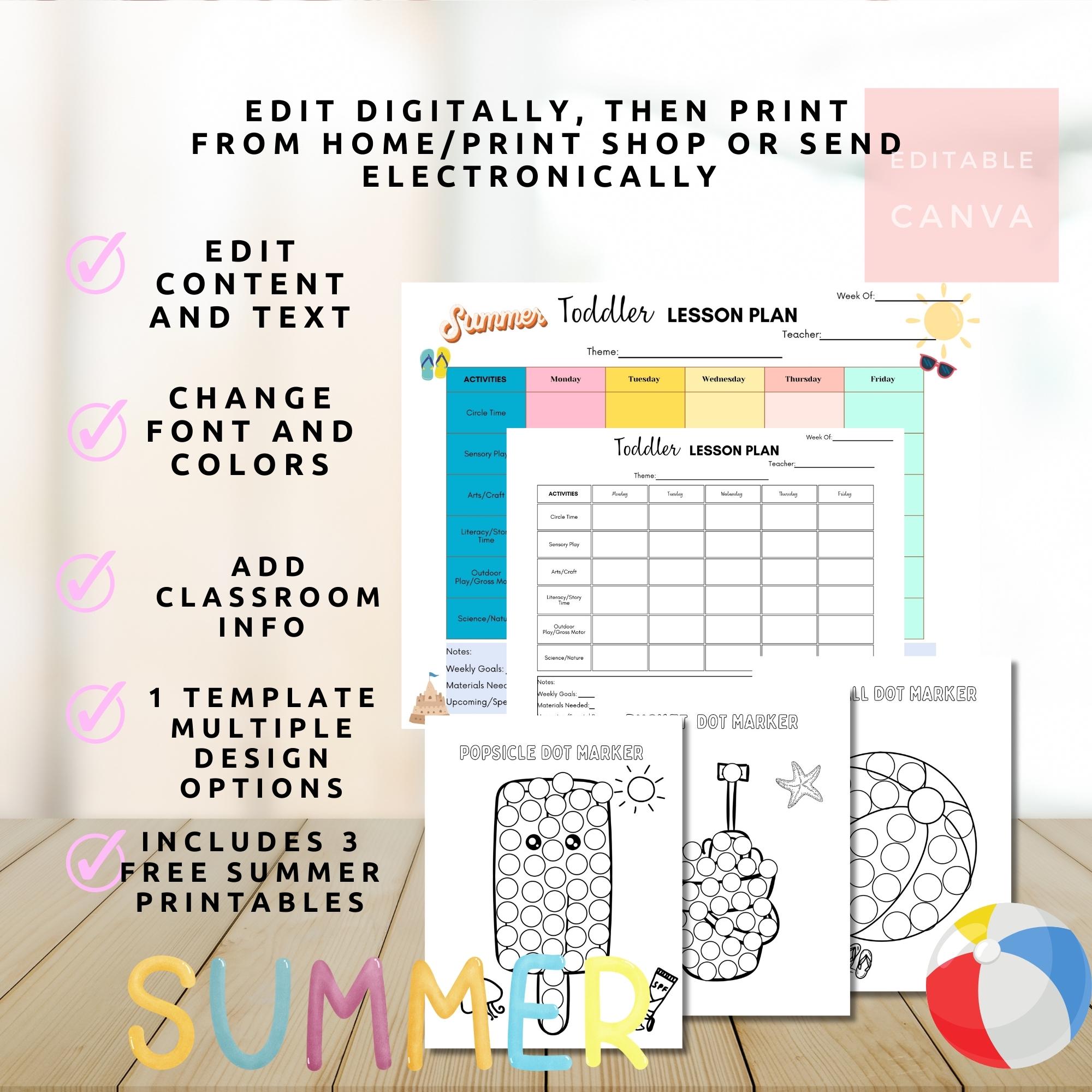 Summer Toddler Lesson Plan Template: Editable Homeschool Printable ...