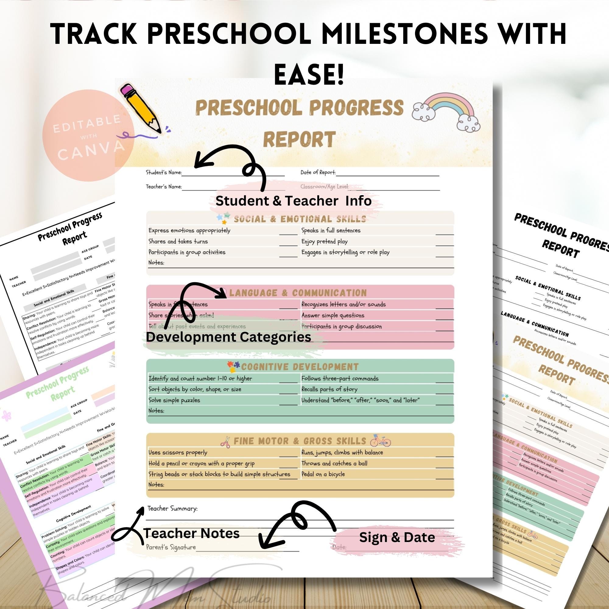 Printable Preschool Progress Report Bundle- Customizable Canva Template ...