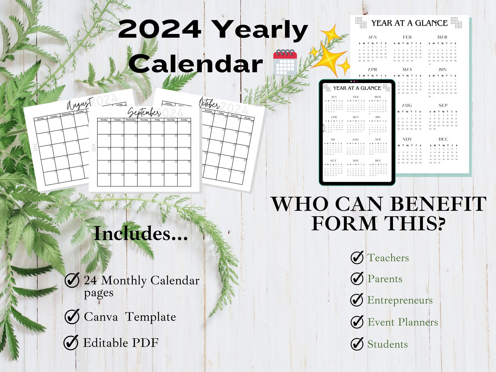 2024 Printable Calendar - Editable & Canva Template| Minimalist Design ...