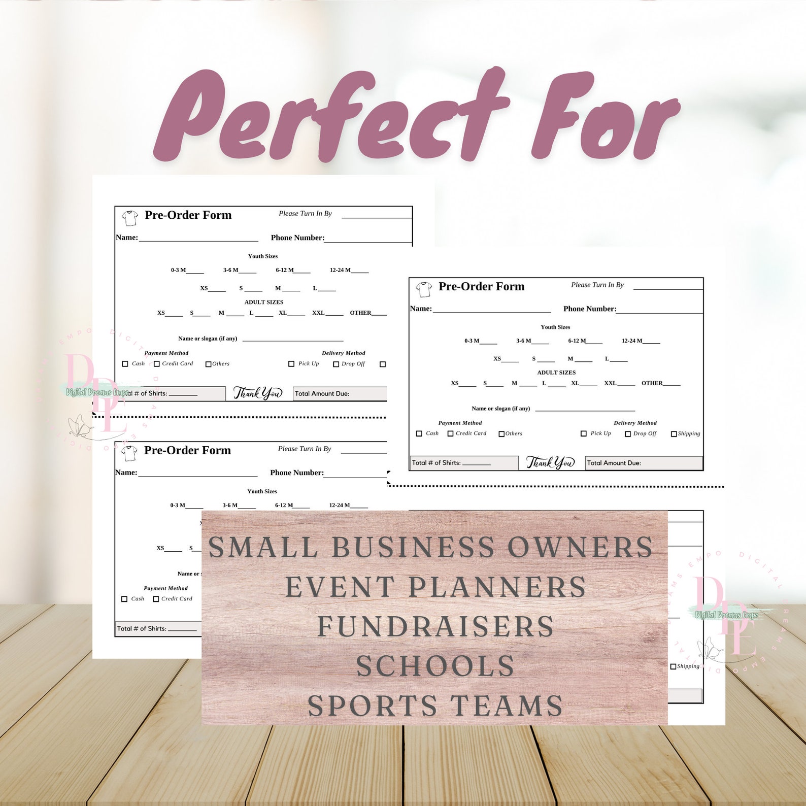 Simple Pre-order Shirt Forms | Half-page, 2 per Page | Printable and ...