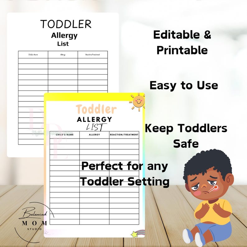 Toddler Allergy and Medication Sheets: Daycare Action Plan (printable ...