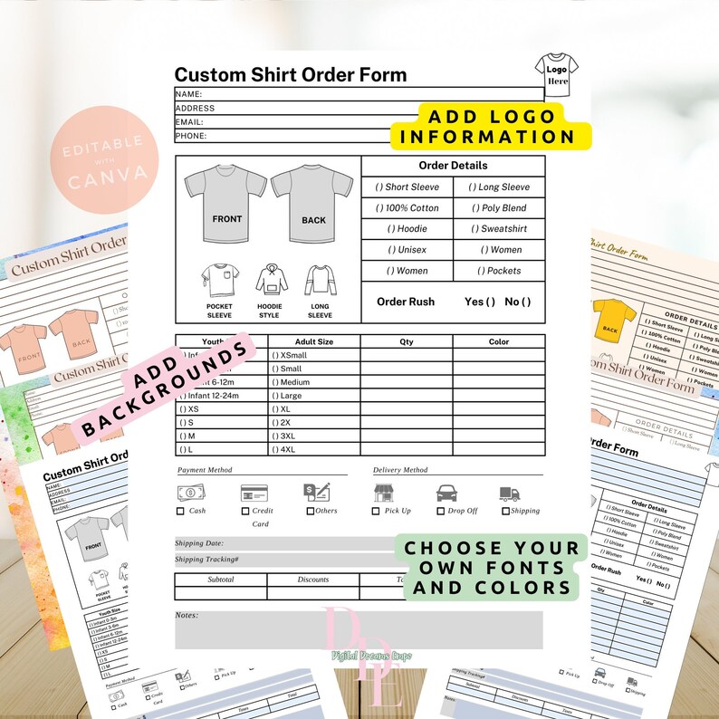 School Shirt Order Form| Small Business Forms | Printable Custom Order ...