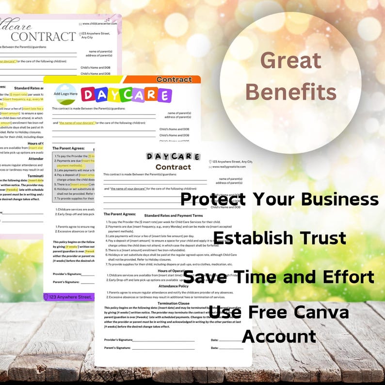 Daycare Contract Template: Editable Home Daycare Forms (digital ...
