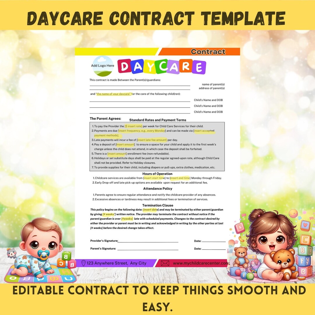 Daycare Contract | Home Daycare Forms | Parent Contact Information ...