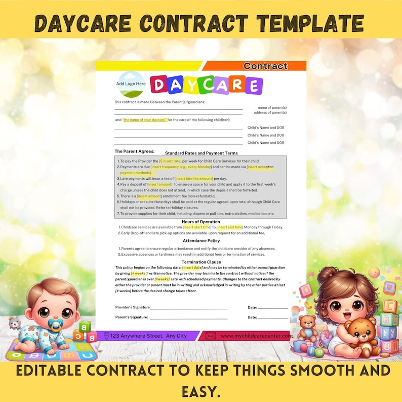 Daycare Contract Template: Editable Home Daycare Forms (digital ...