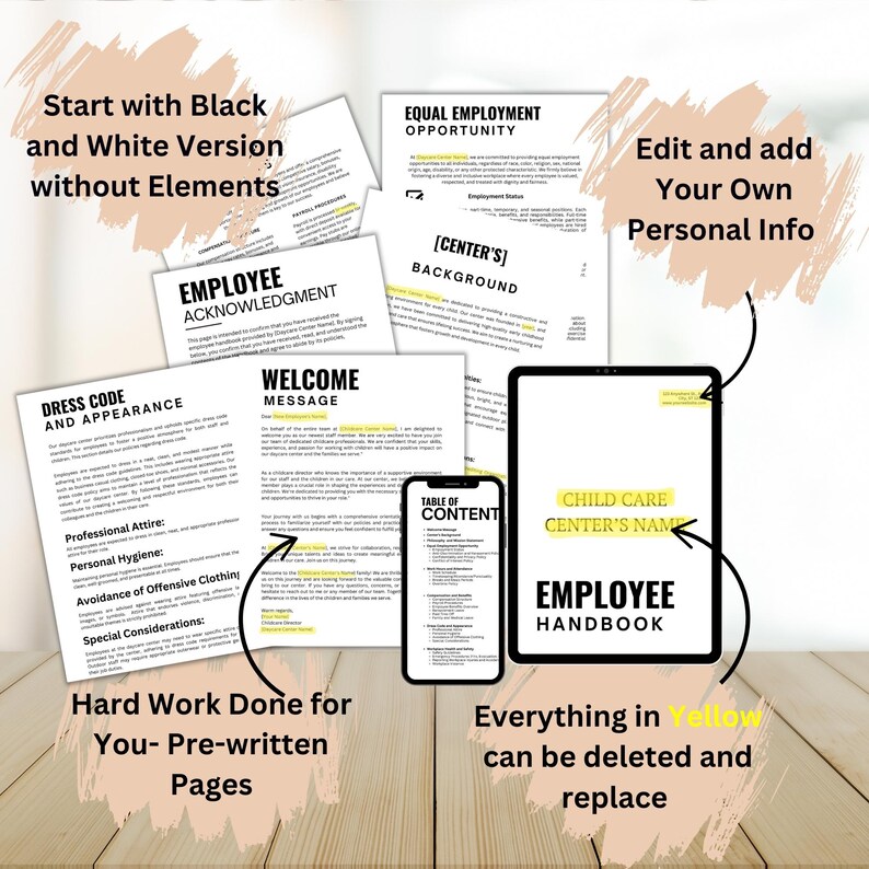 Childcare Employee Handbook Template: Editable Staff Policy (canva ...