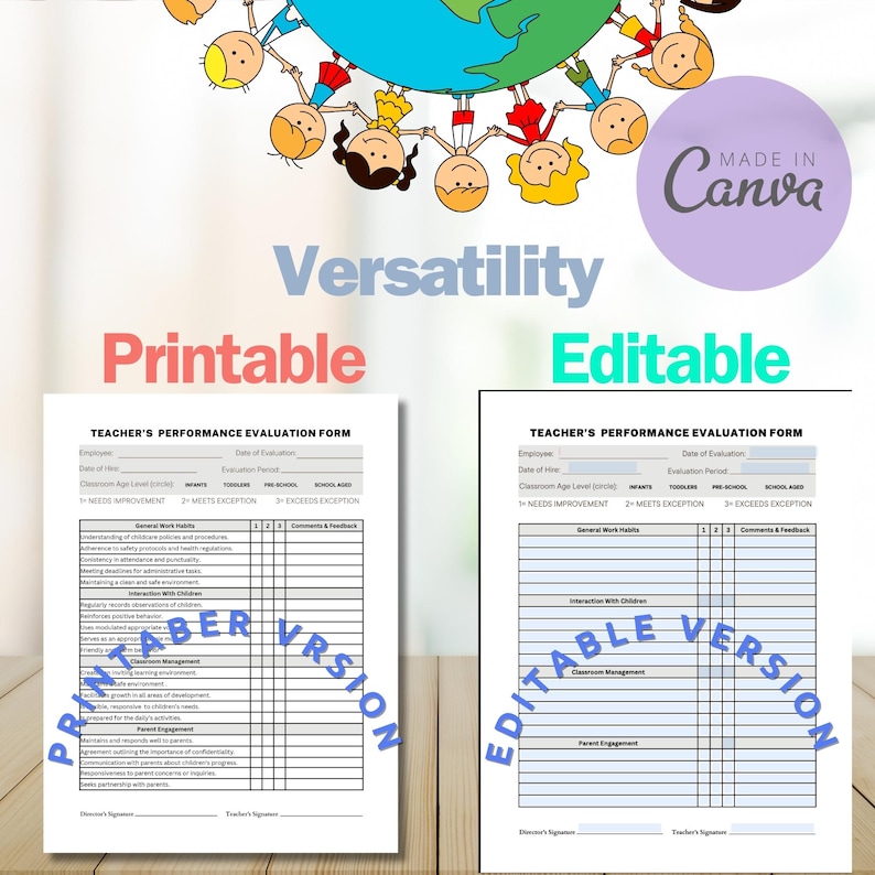 Teacher Performance Evaluation Forms: Printable Staff Review (canva ...