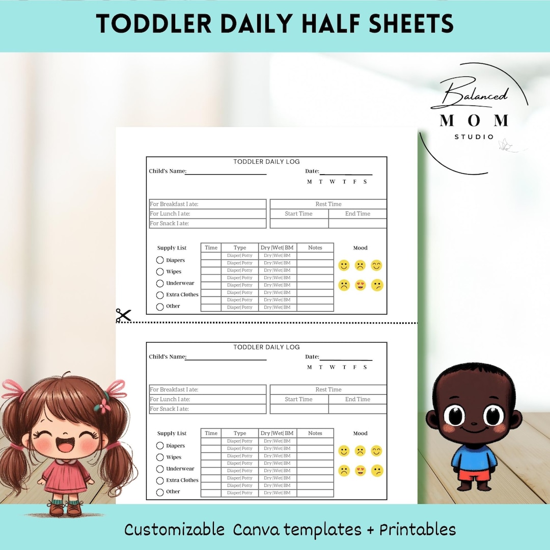 Toddler Daily Log Half Sheet: Customizable Daycare Report (digital ...