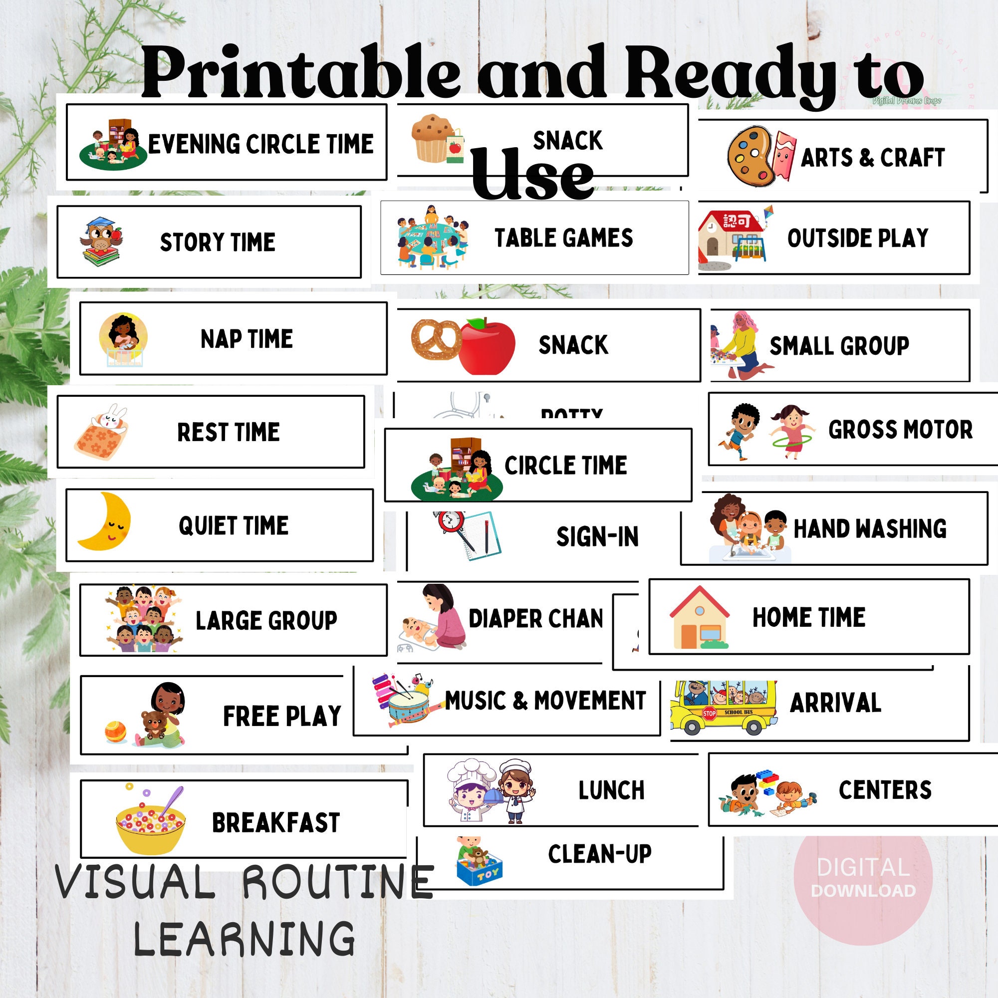 Daycare Visual Daily Schedule Pocket Labels| 56 Single PDF Routine ...
