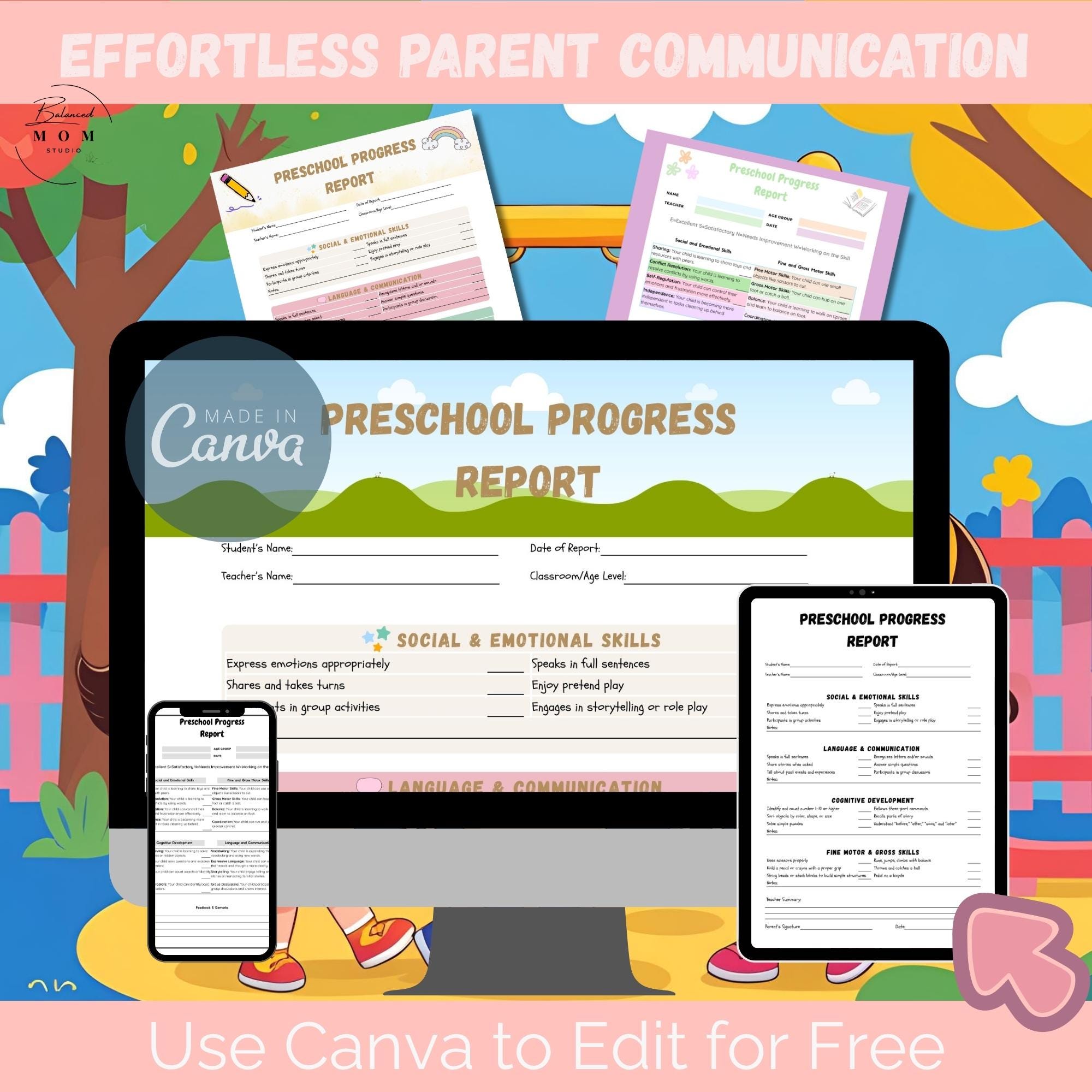 Preschool Progress Report Template: Customizable Homeschool Assessment ...