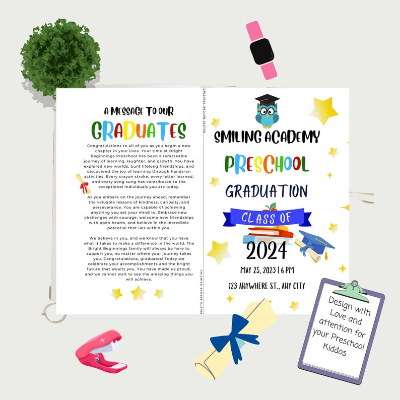 DIY Preschool Graduation Program Canva Template, Childcare Celebration ...