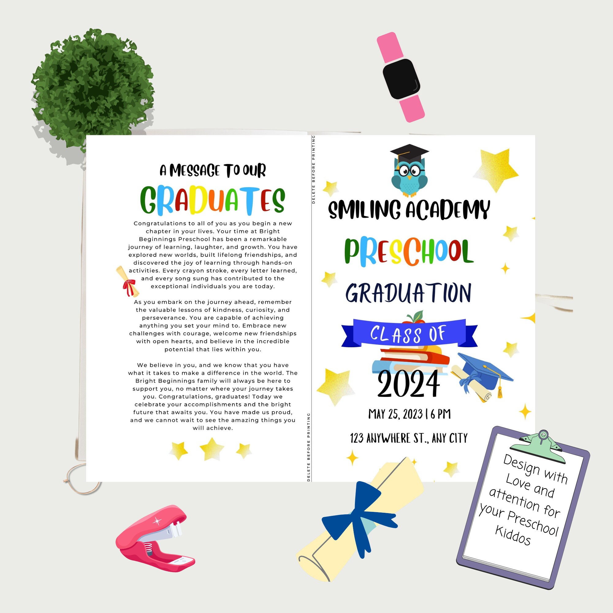 DIY Preschool Graduation Program Canva Template, Childcare Celebration ...