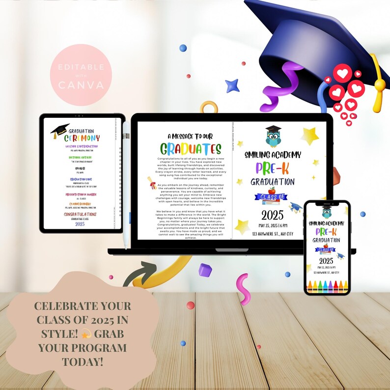 Pre-k Graduation Program Template: Editable Ceremony Script (digital ...