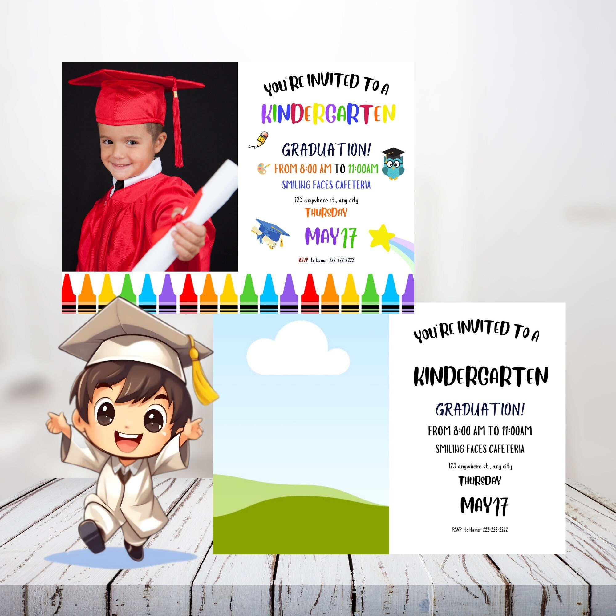 Kindergarten Graduation Photo Invitation Grad Announcement Editable ...