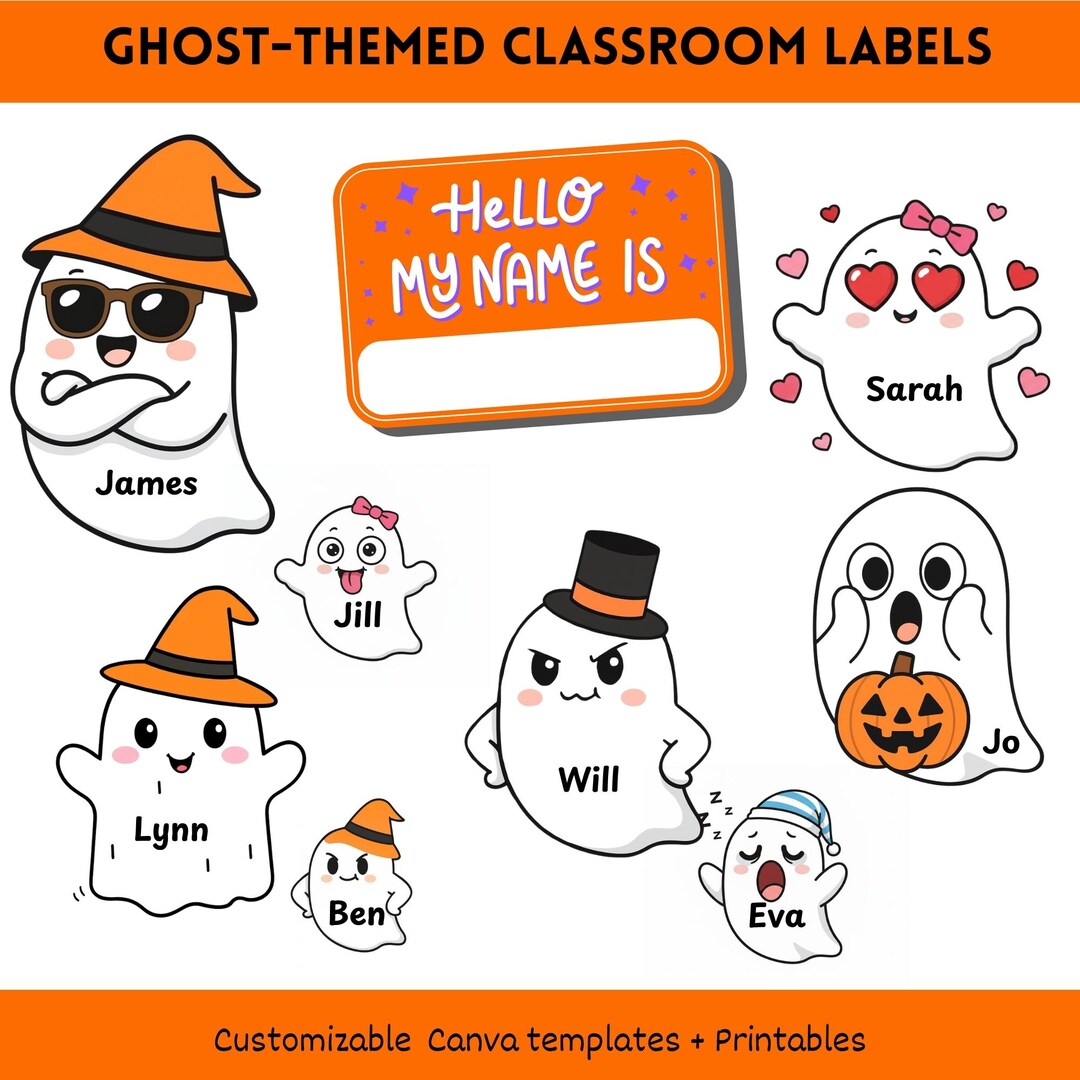 Ghost Name Tags: Halloween Classroom Labels (canva Template & PDF) - Etsy