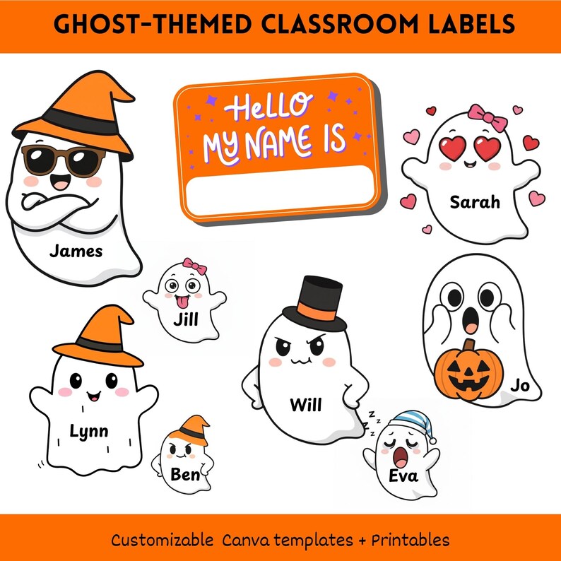 Ghost Name Tags for Classroom | Halloween Labels | Editable Canva ...