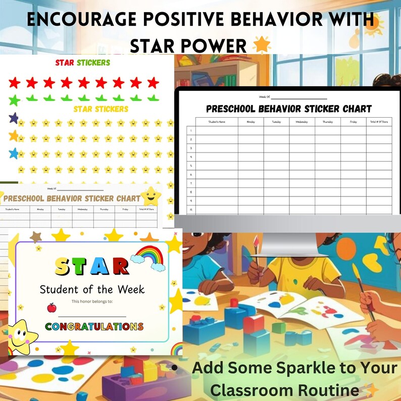 Preschool Behavior Sticker Chart Bundle | Canva Template + Printable ...