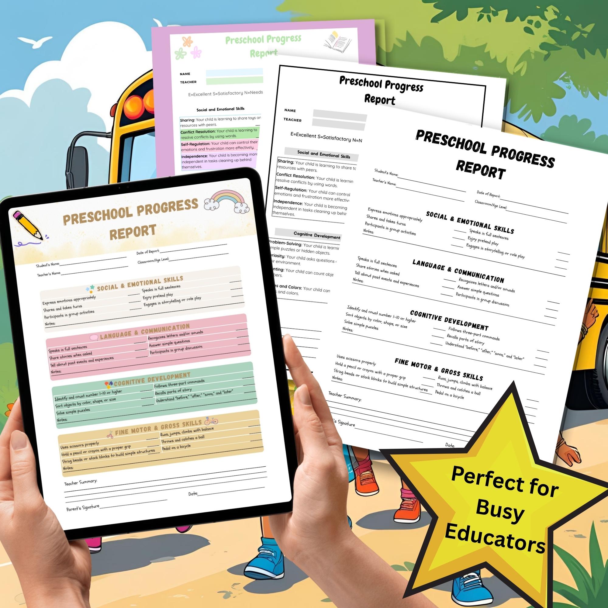Printable Preschool Progress Report Bundle- Customizable Canva Template ...