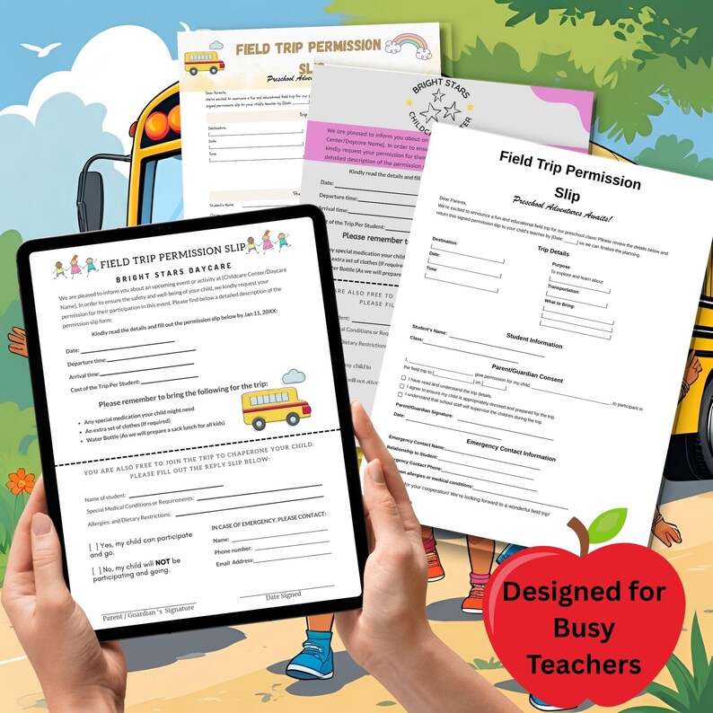 Preschool Field Trip Permission Slip Template: Editable Childcare Form ...