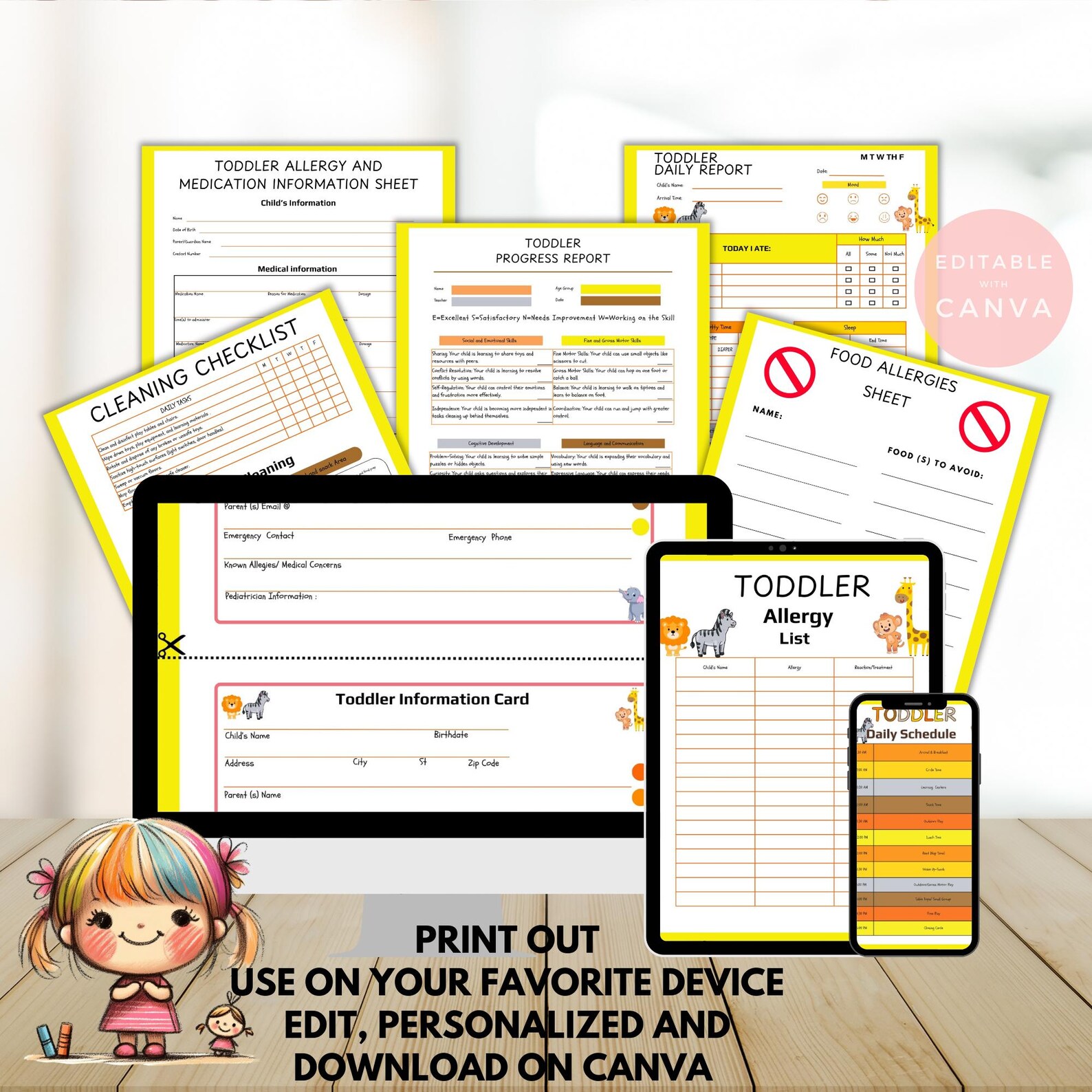 Toddler Classroom Forms Bundle 11 Editable Pages for Daycare ...