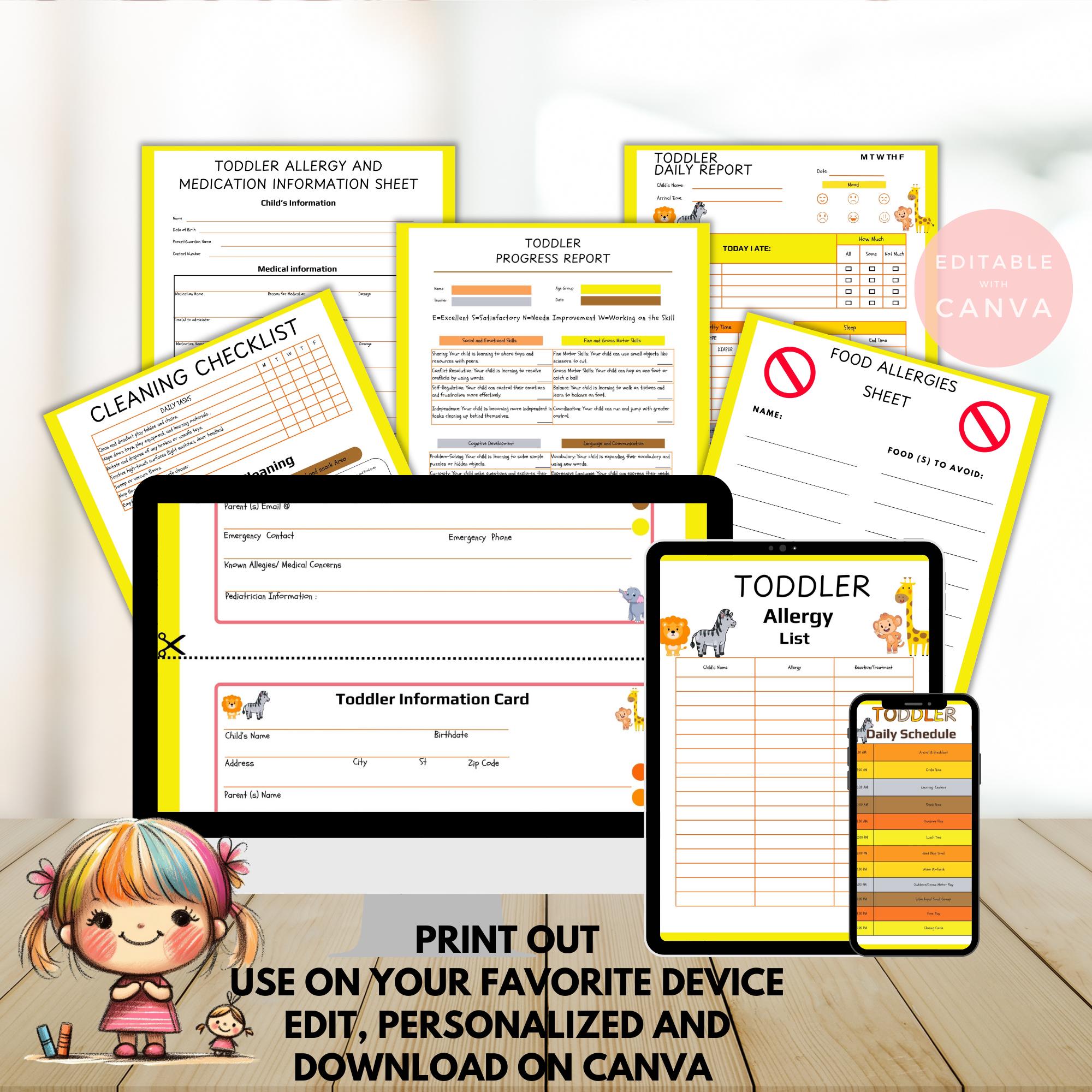 Toddler Classroom Forms Bundle 11 Editable Pages for Daycare ...
