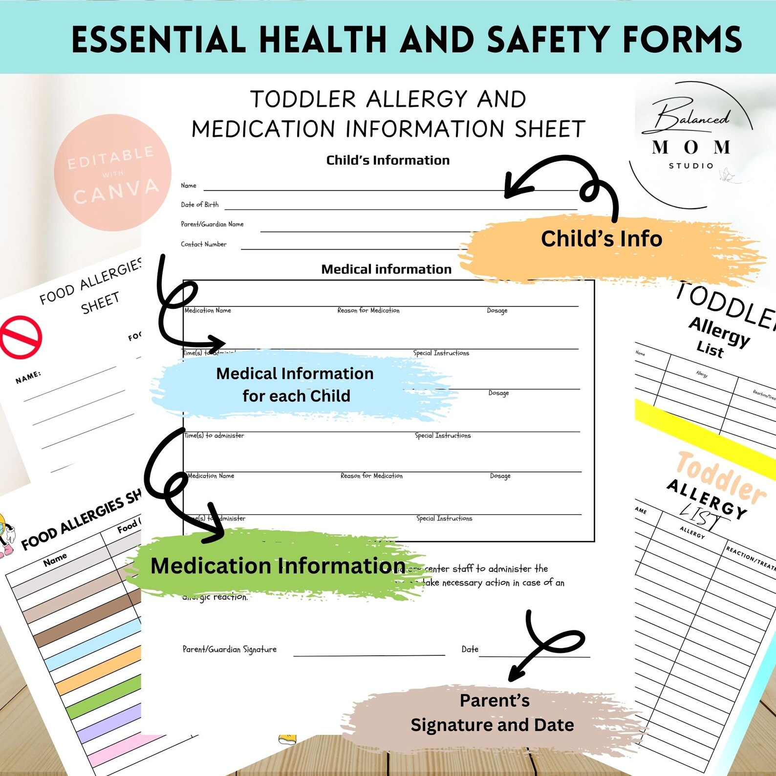 Toddler Allergy and Medication Sheets: Daycare Action Plan (printable ...