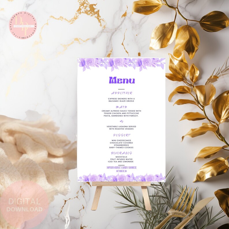 Editable Baby Shower Menu Template Baby in Bloom Decor - Etsy