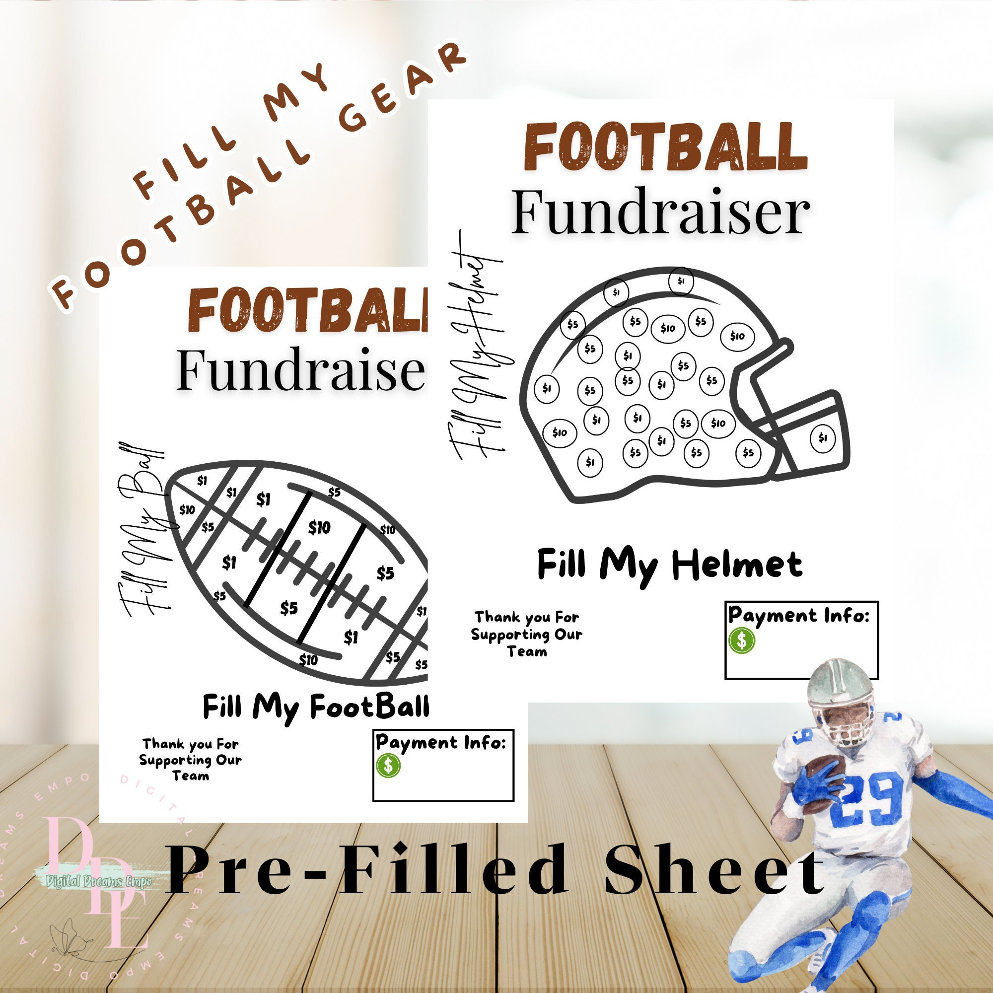 Football Fundraiser Printable: Fill My Helmet & Ball Tracker (PDF) - Etsy