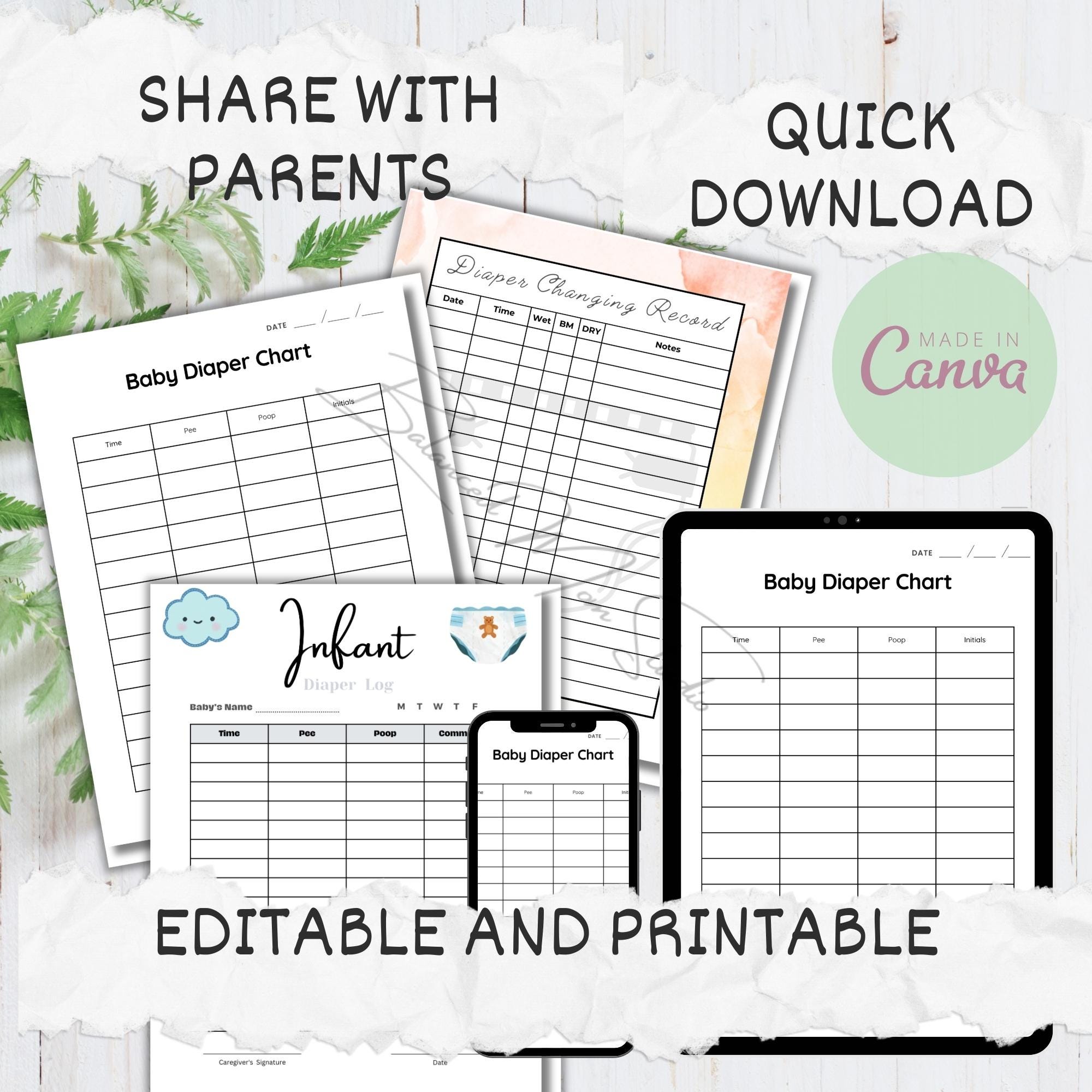 Infant Diaper Change Log: Editable Baby Tracker (PDF Printable) - Etsy