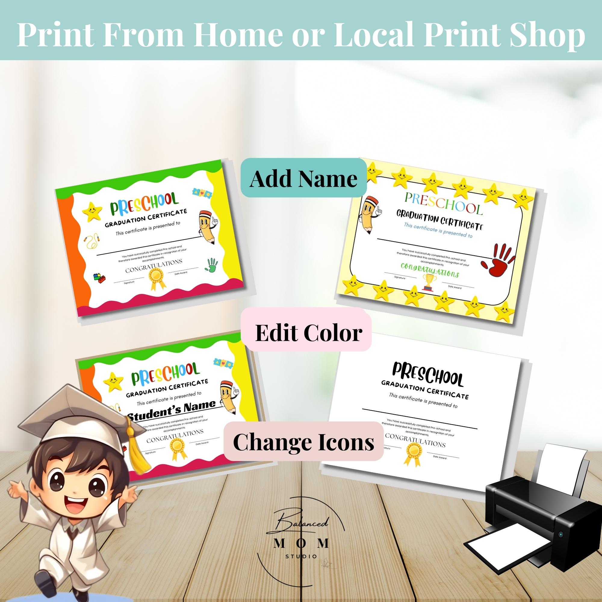 Preschool Graduation Certificates: Editable Diploma Template (digital ...