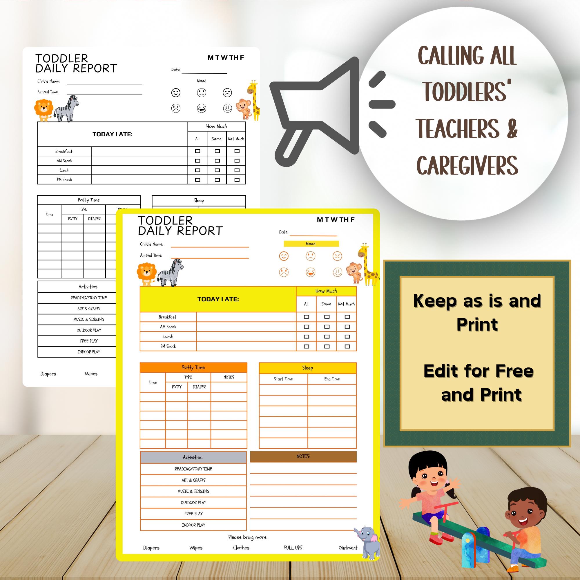 Toddler Classroom Forms Bundle 11 Editable Pages for Daycare ...