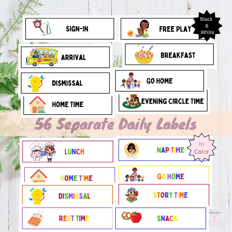 Daycare Visual Daily Schedule Pocket Labels| 56 Single PDF Routine ...