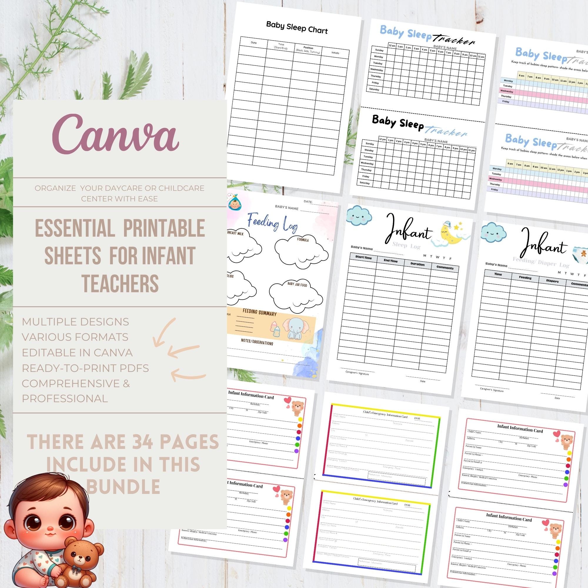 Infant Classroom Forms Bundle: 34 Editable Pages, Daycare & Childcare ...