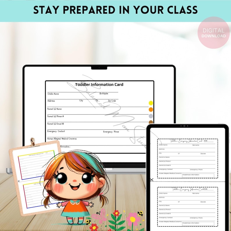 Daycare Emergency Contact Form: Editable Toddler Info Cards (printable ...