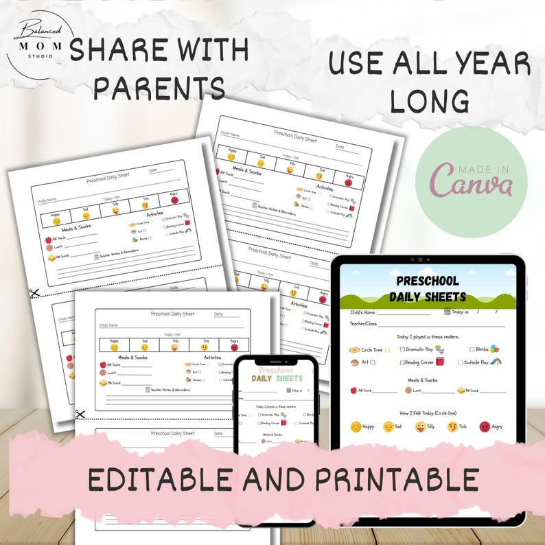 Essential Preschool Daily Report Sheets | Printable + Canva Editable ...