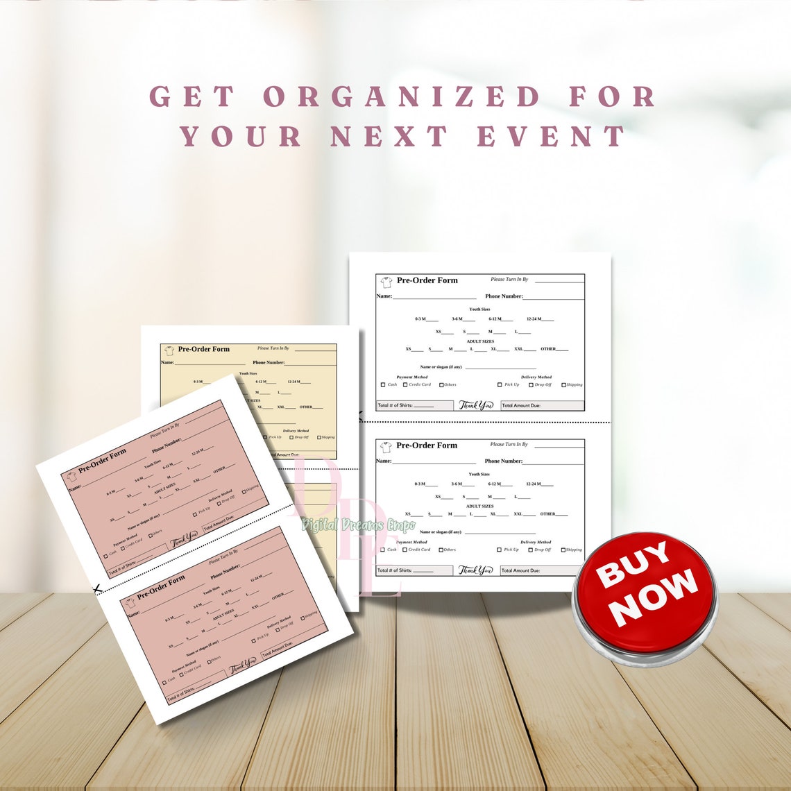 Simple Pre-order Shirt Forms | Half-page, 2 per Page | Printable and ...