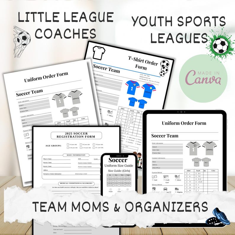 Editable Soccer Registration & Uniform Order Form (canva Template) - Etsy