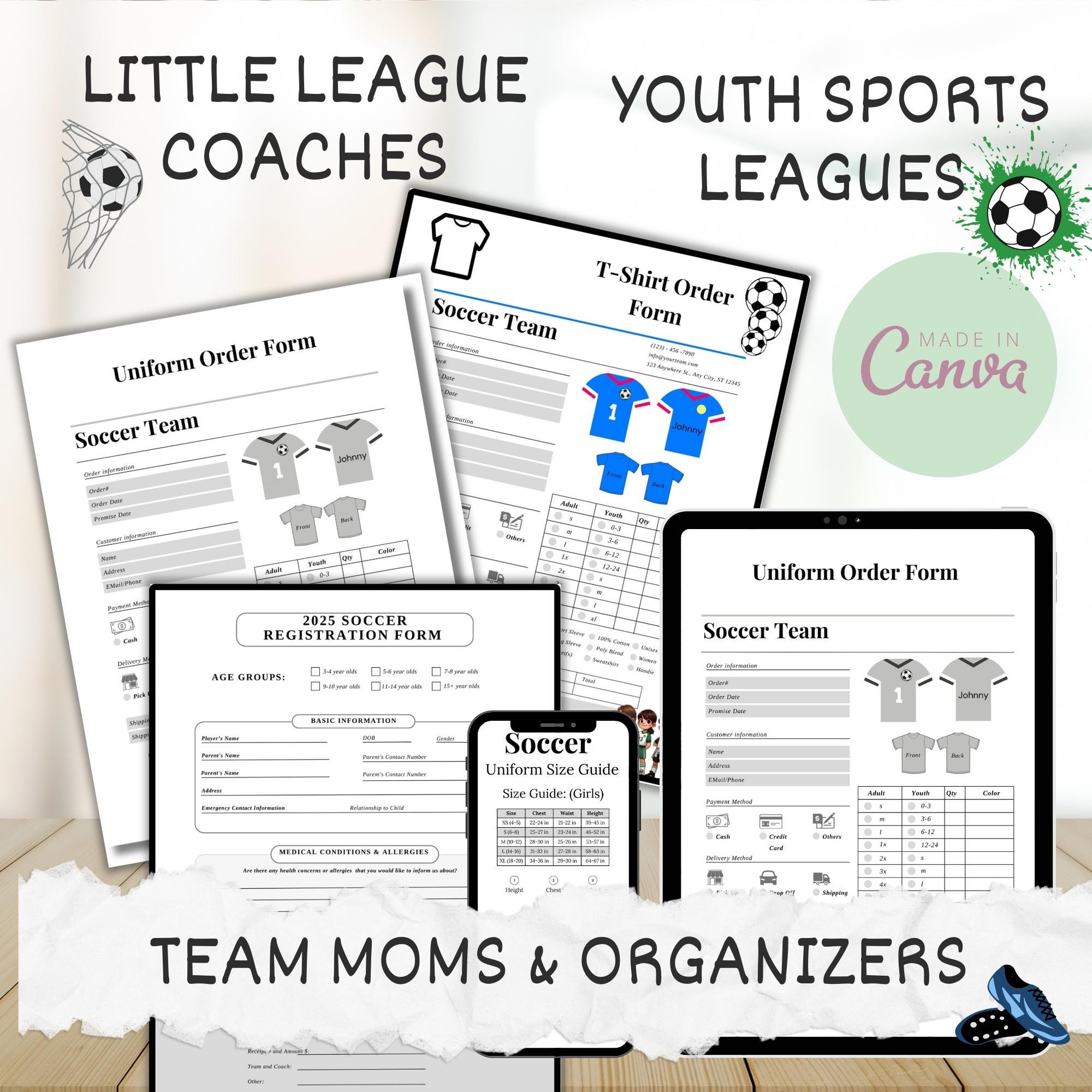 Editable Soccer Registration & Uniform Order Form (canva Template) - Etsy